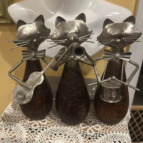 Art | 3 Vintage Metallic Cat Musician Sculptures | Poshmark